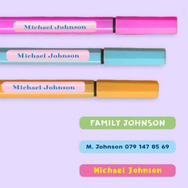 72 small custom stick-on name labels for objects | stickerkid.ch